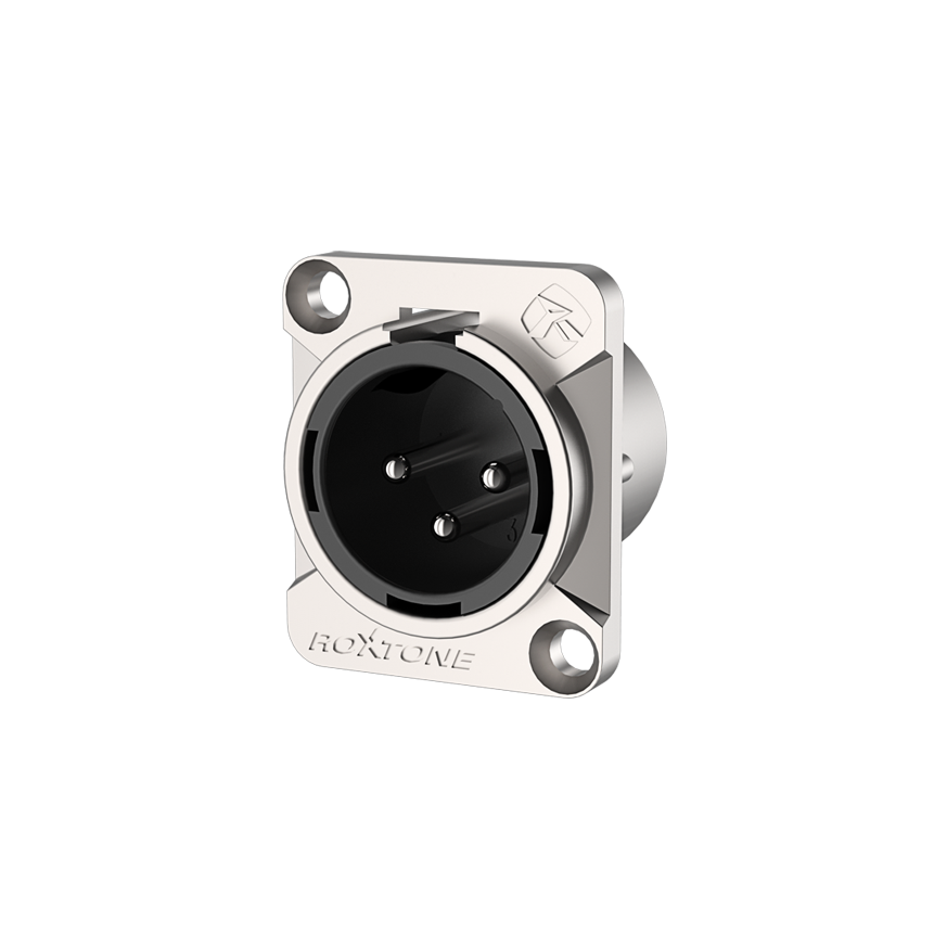 Roxtone RX3MD-NT 3-Pin Male XLR Chassis Mount Connector – Nickel Plate ...